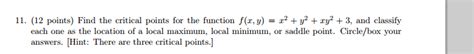 solved 11 find the critical points for the function f x y