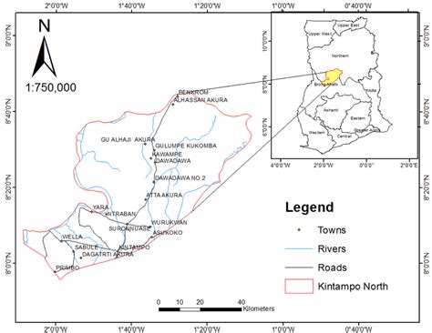 Map Of Kintampo North Municipality Showing Some Communities Within The