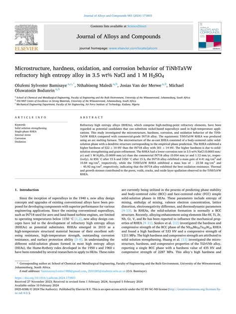 Pdf Microstructure Hardness Oxidation And Corrosion Behavior Of Tinbtavw Refractory High