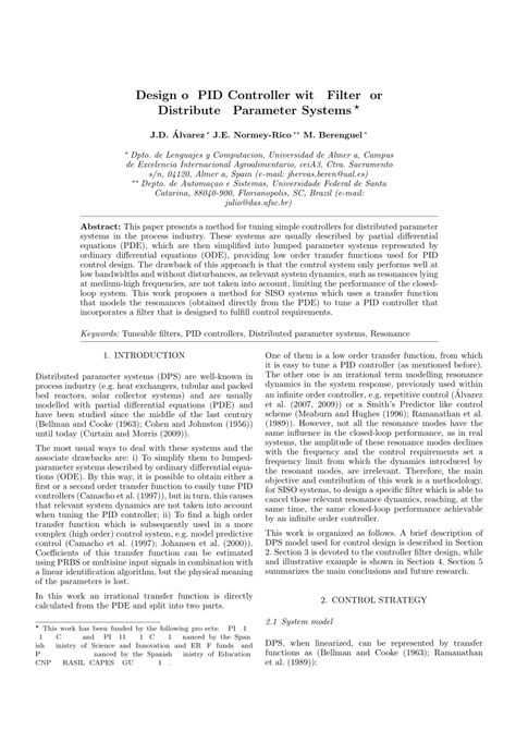 pdf design of pid controller with filter for distributed parameter systems