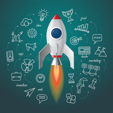 Space Rocket Launch Business Project Start Up Stock Vector
