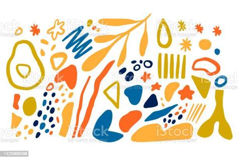 추상적 인 유기 모양과 선 다채로운 벡터 그래픽 디자인 요소 포스터 전단지 인쇄물을위한 현대 미술 크리에이티브 미니멀리스트 세트