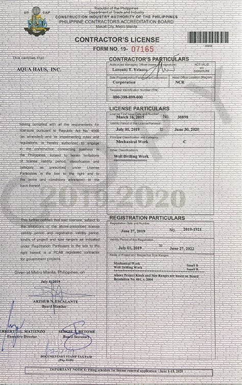 Pcab License Aqua Haus Inc