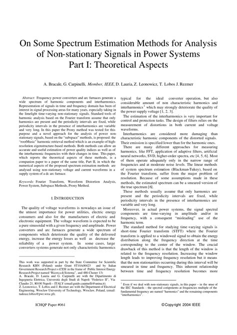 Pdf On Some Spectrum Estimation Methods For Analysis Of Non Stationary Signals In Power