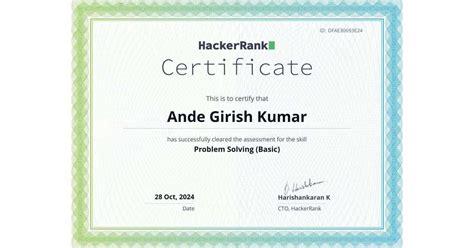 Ande Girish Kumar On Linkedin Hackerrank Skill Certificate