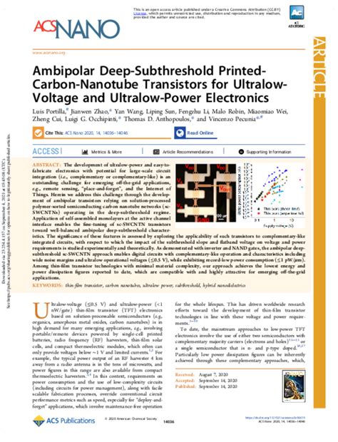 Pdf Ambipolar Deep Subthreshold Printed Carbon Nanotube Transistors For Ultralow Voltage And