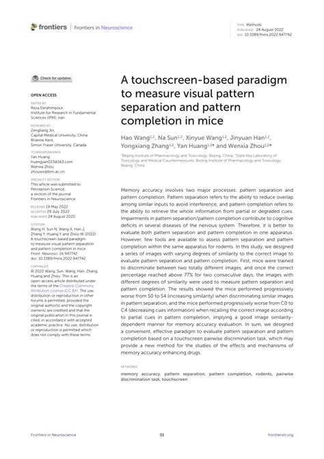 Pdf A Touchscreen Based Paradigm To Measure Visual Pattern Separation