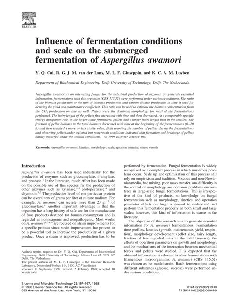 Pdf Influence Of Fermentation Conditions And Scale On The Submerged