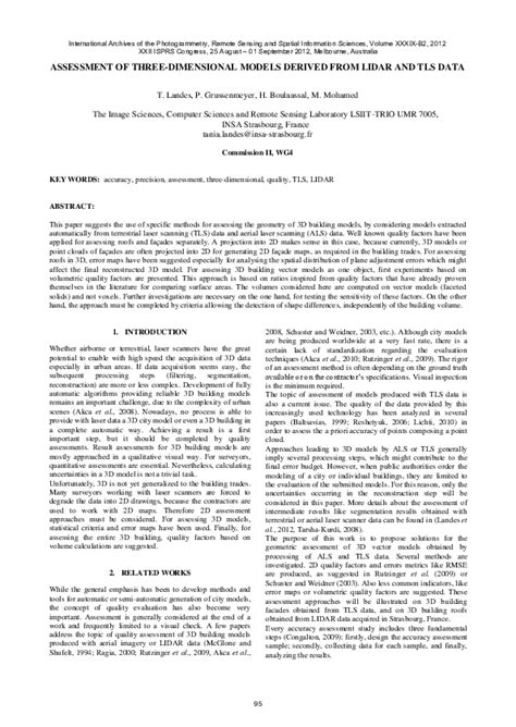 pdf assessment of three dimensional models derived from lidar and tls