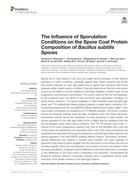 Pdf The Influence Of Sporulation Conditions On The Spore Coat Protein Composition Of Bacillus