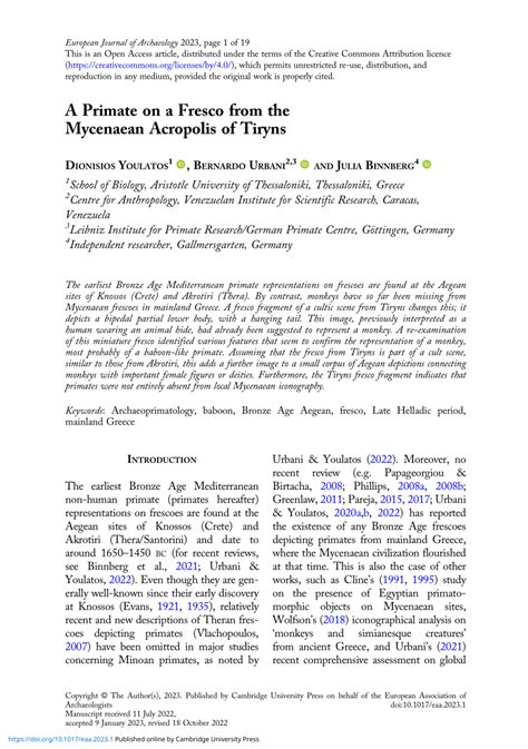 Pdf A Primate On A Fresco From The Mycenaean Acropolis Of Tiryns