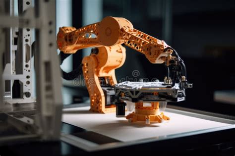 3d Printing Robot With Arms Moving And Head Turning As It Prints Out The Latest Prototype Stock