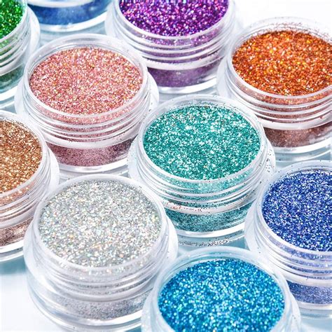 Glam Hobby 12 Pcs Mixed Color Glitter Dust Powder For Nail Art Acrylic