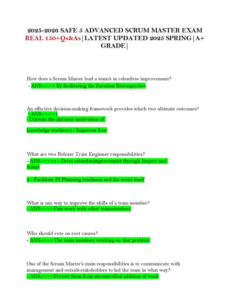 2025 Safe 5 Advanced Scrum Master Exam Real 150 Qsandas Latest Updated 2025 Spring A Pass Exams