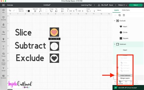 Cricut Design Space Updates Cricut Design Space Combine Tools Unite Subtract Intersect