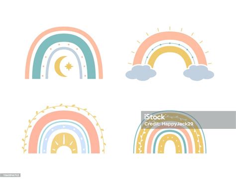 아이들을위한 벡터 보헤미안 파스텔 무지개 유아용 포스터를 위한 손으로 그린 스타일로 귀여운 컬러풀한 일러스트레이션 0명에 대한 스톡 벡터 아트 및 기타 이미지 Istock