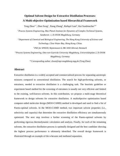 Pdf Optimal Solvent Design For Extractive Distillation Dokumentips