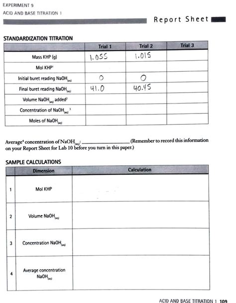 Solved Experiment 9 Acid And Base Titration Report Sheet Standardization Titration Trial 1 1