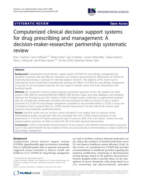 Pdf Computerized Clinical Decision Support Systems For Drug