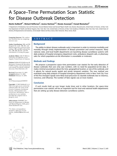 A Space Time Permutation Scan Statistic Pdf P Value Emergency Department