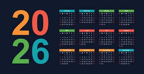 Colorful Dark Calendar For 2026 Year 66022831 Vector Art At Vecteezy