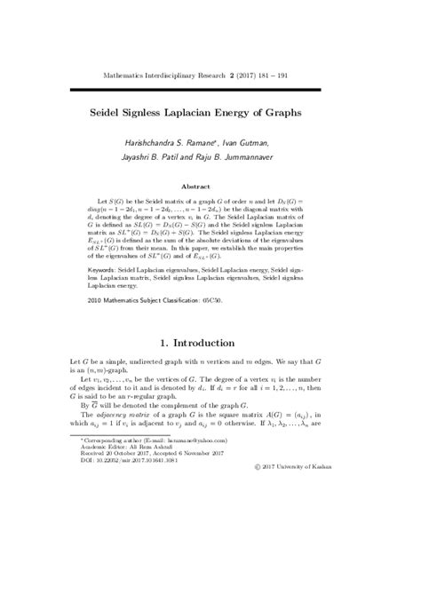 Pdf Seidel Signless Laplacian Energy Of Graphs Dr Raju Jummannaver