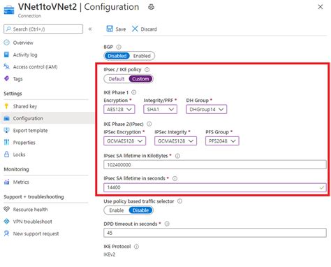 用于 s2s vpn 连接和 vnet 到 vnet 连接的 ipsec ike 策略：azure 门户 azure vpn