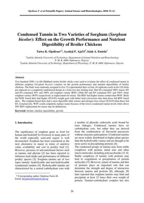 Pdf Condensed Tannin In Two Varieties Of Sorghum Sorghum Bicolor Effect On The Growth