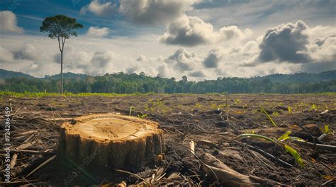 Deforestation Scene One Tree Remains Towering Over A Barren Field The Global Problem Of