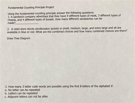 Solved Fundamental Counting Principle Project Using The Chegg