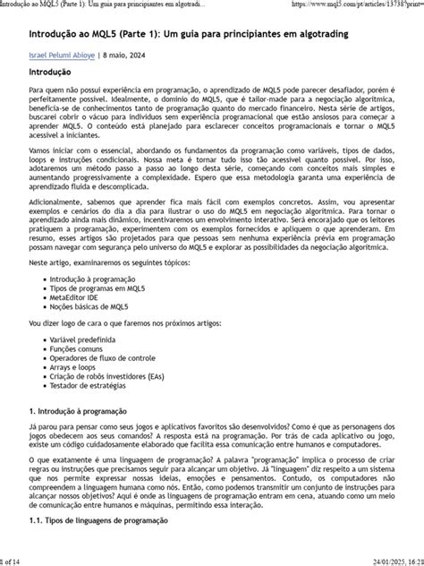 Introdução Ao Mql5 Parte 1 Um Guia Para Principiantes Em