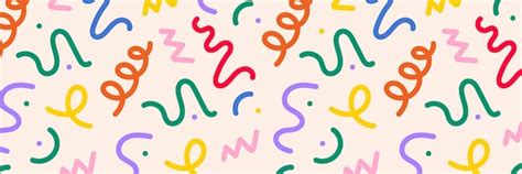 재미 있는 다채로운 라인 낙서 완벽 한 패턴입니다 단순한 경쾌한 유치한 그림 낙서 장식 프리미엄 벡터