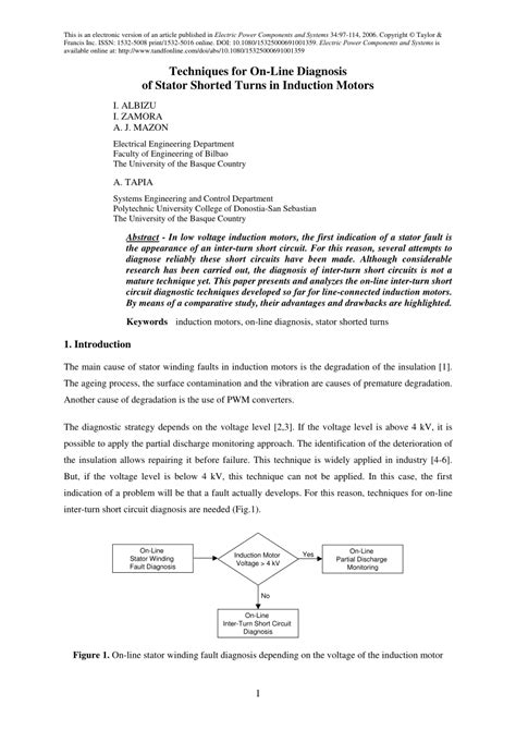 Pdf Techniques For Online Diagnosis Of Stator Shorted Turns In Induction Motors
