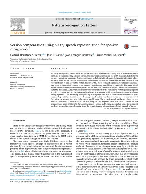 Pdf Session Compensation Using Binary Speech Representation For