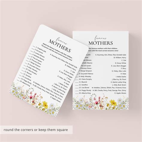 Famous Mothers Game With Answers Printable Instant Download