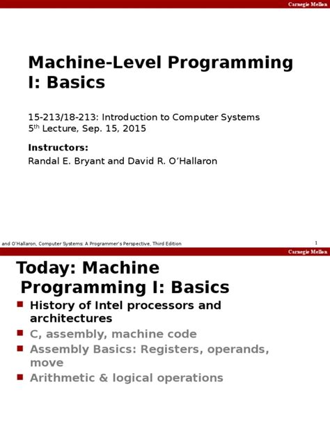 Machine Level Programming I Basics 15 21318 213 Introduction To Computer Systems 5 Lecture