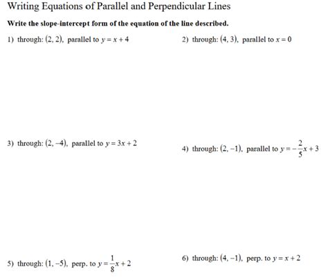Solved Writing Equations Of Parallel And Perpendicular Lines Chegg Com