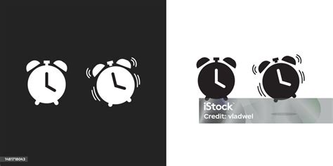 시계 알람 아이콘 벡터 시간 시계 벨 울리는 일어나기 알림 Ui 그래픽 일러스트 레이 션 간단한 현대 디자인 픽토그램 이미지 클립 아트 블랙 화이트 고립 알람시계에 대한
