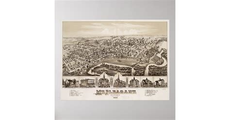 Pictorial Map Of Mt Pleasant Mi 1884 Poster Zazzlenl