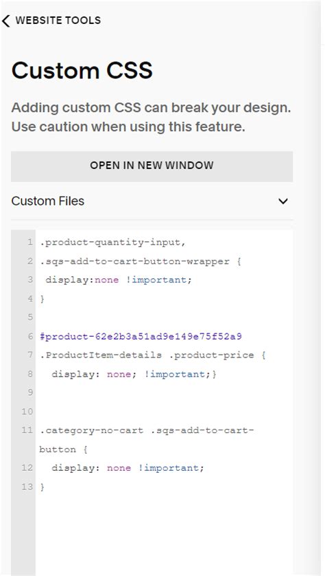 hiding add to cart button on certain products customize with code squarespace forum