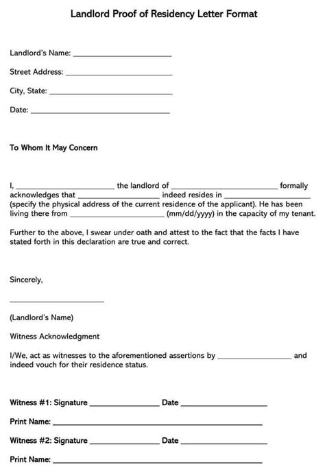 Proof Of Residency Letter From Landlord Forms Essential Guide And Template