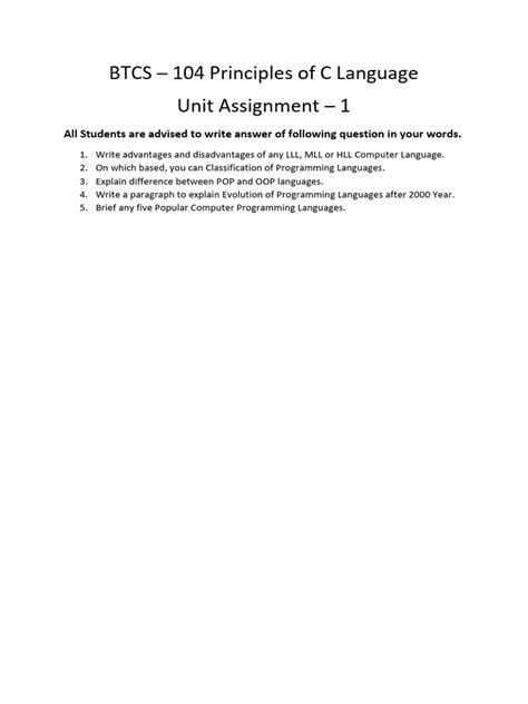 Btcs Ua Questions Download Free Pdf C Programming Language Programming Language