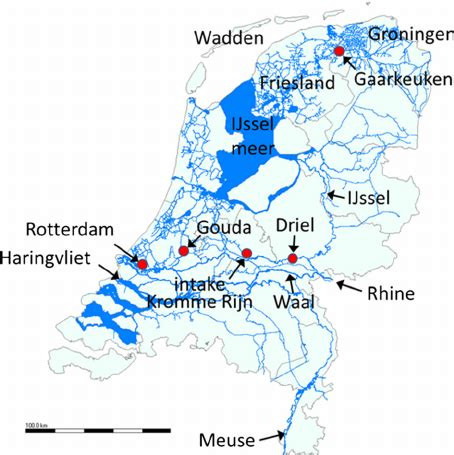 Surface Water System Of The Netherlands In Blue Lines With Some