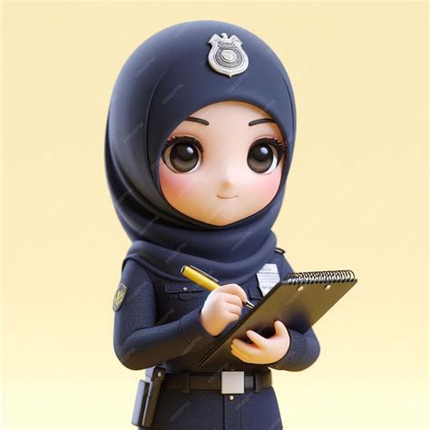 Chibi Policewoman Writing Report With Notepad Pen Premium Ai
