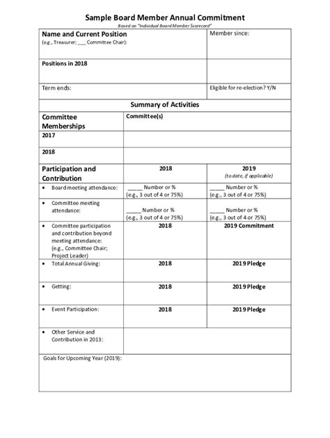 Fillable Online Sample Board Member Commitment Formpdf Fax Email Print Pdffiller