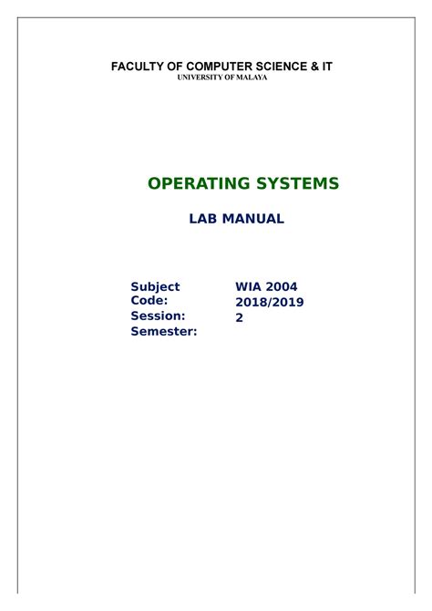 Os Lab Manual Faculty Of Computer Science And It University Of