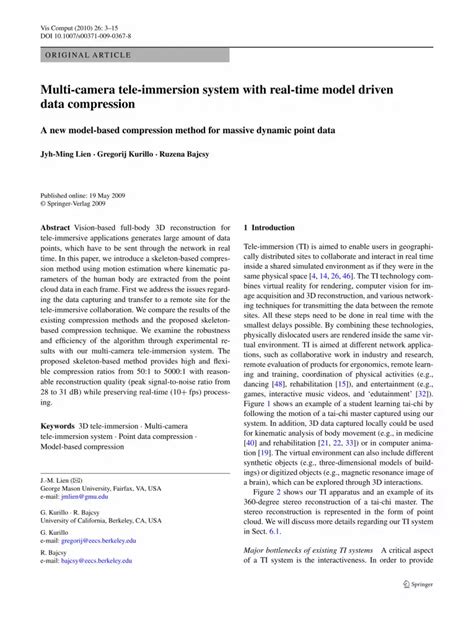 Pdf Multi Camera Tele Immersion System With Real Time Model Driven Data Compression Dokumentips
