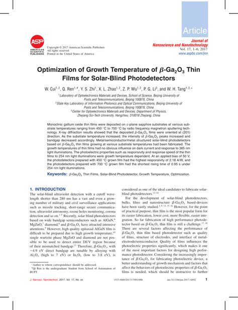 Pdf Optimization Of Growth Temperature Of β Ga₂o₃ Thin Films For