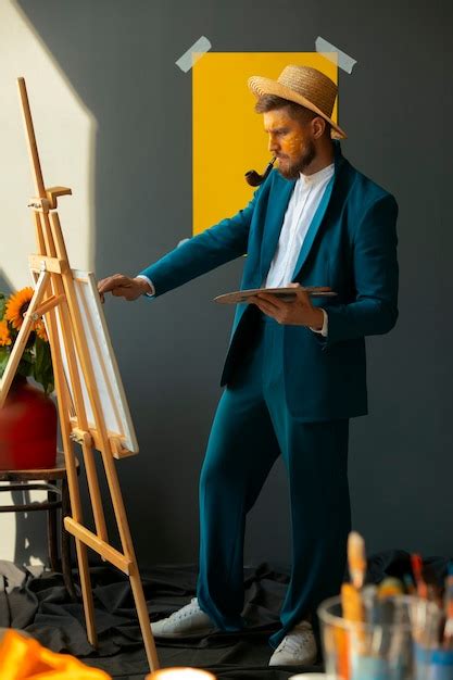 Premium Photo Full Shot Man Painting On Canvas