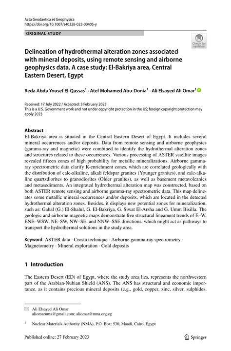 Pdf Delineation Of Hydrothermal Alteration Zones Associated With Mineral Deposits Using